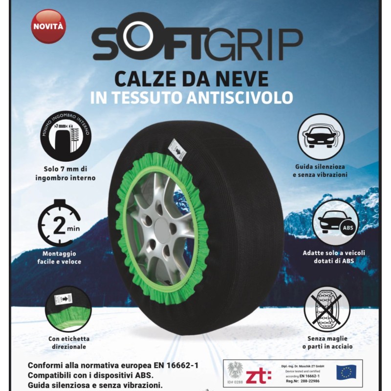 135 80 R15 SOFTGRIP KIT CALZE DA NEVE OMOLOGATE CON GUANTI E BORSA GR. 2
